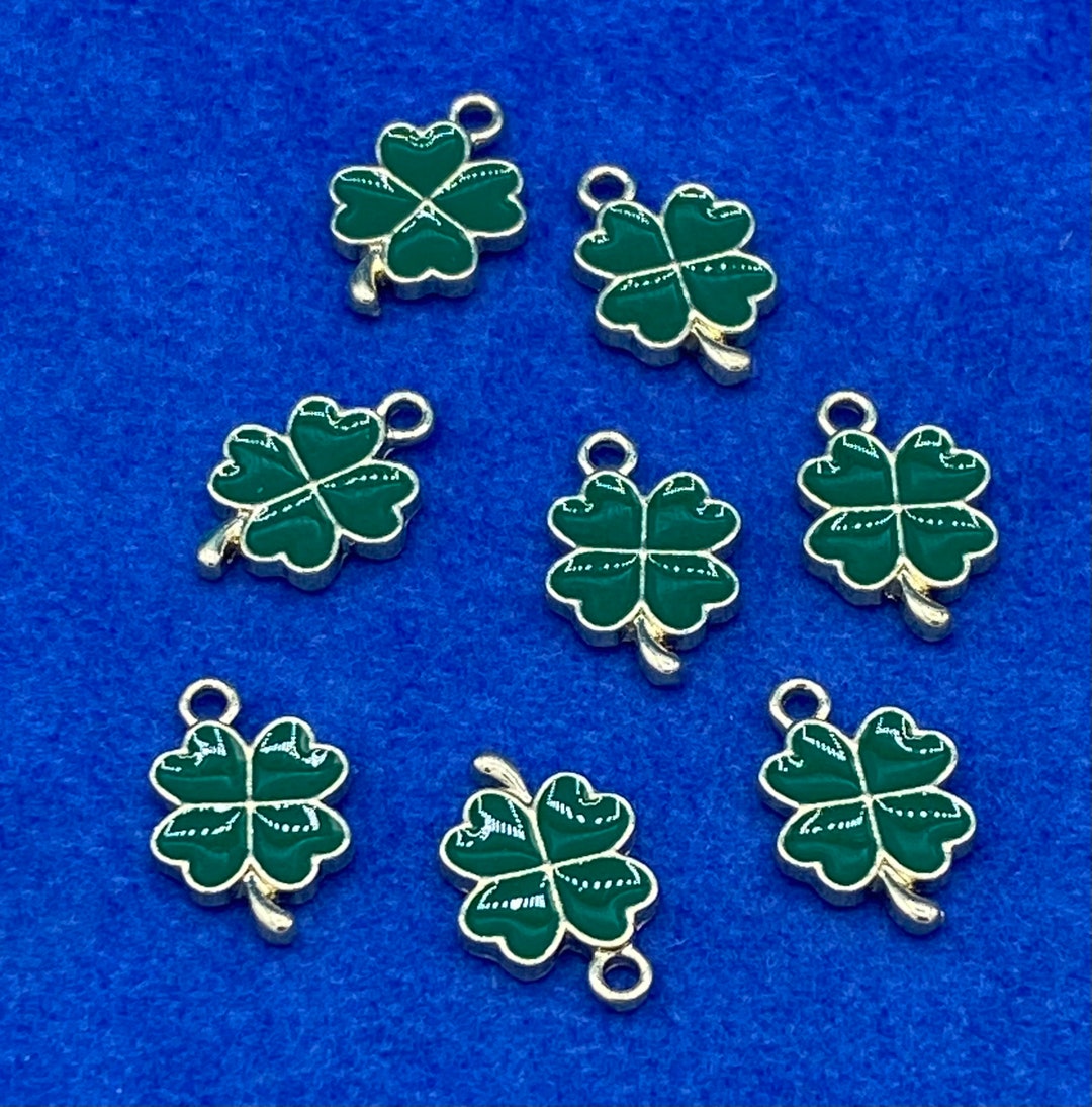 Emerald Green Enamel and Gold Four Leaf Lucky Clover Charm Pendents ...