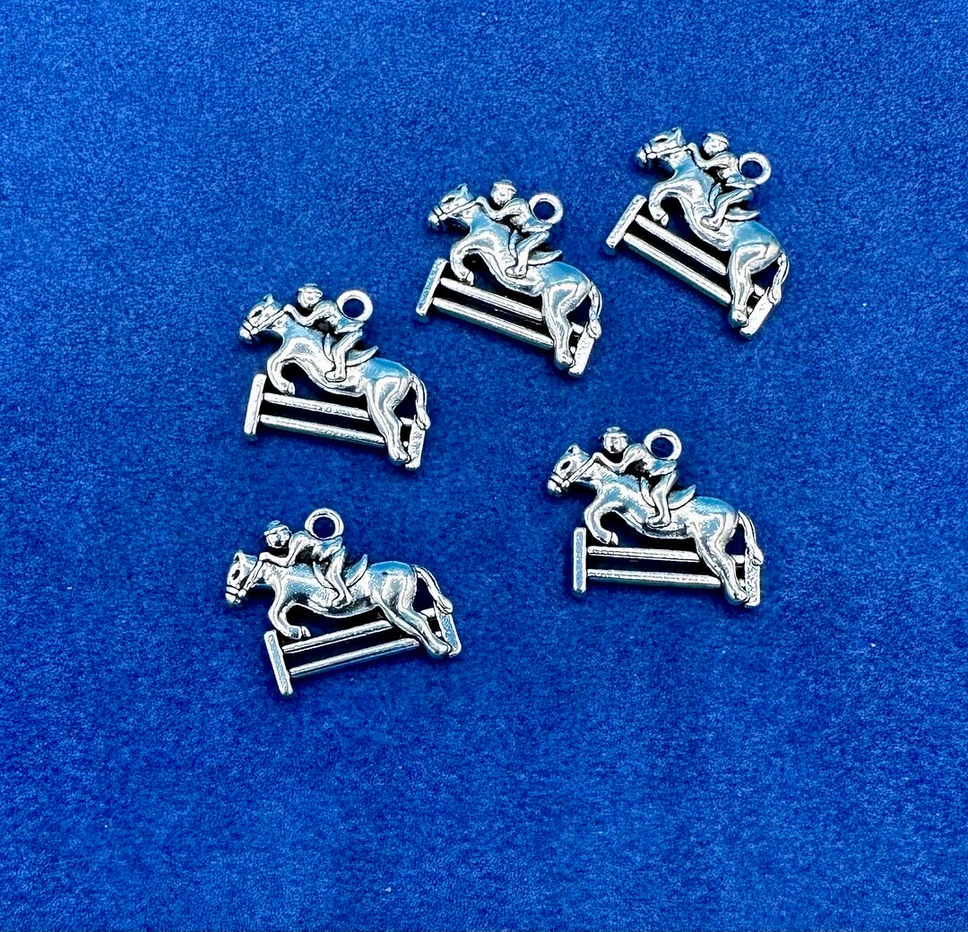 Silver Show Jumping Horse With Rider & Fence Charms and Pendants - Set ...