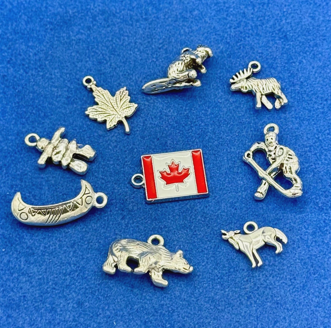 Silver Iconic Canadian Canada Emblems Charms and Pendants - Set of Nine ...