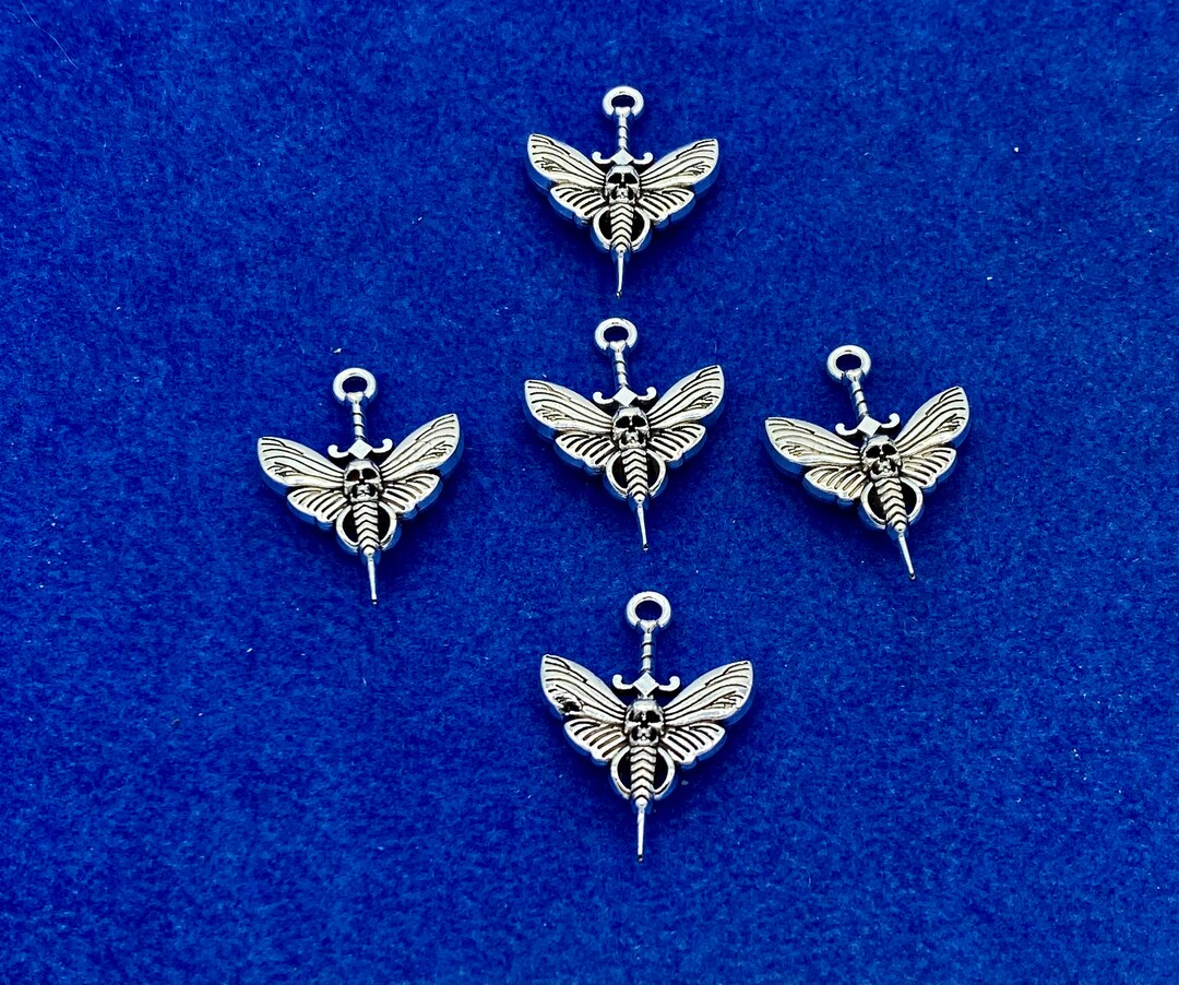 Silver Hawk Moth on a Dagger Charms Pendants ~ Set of Five - Etsy