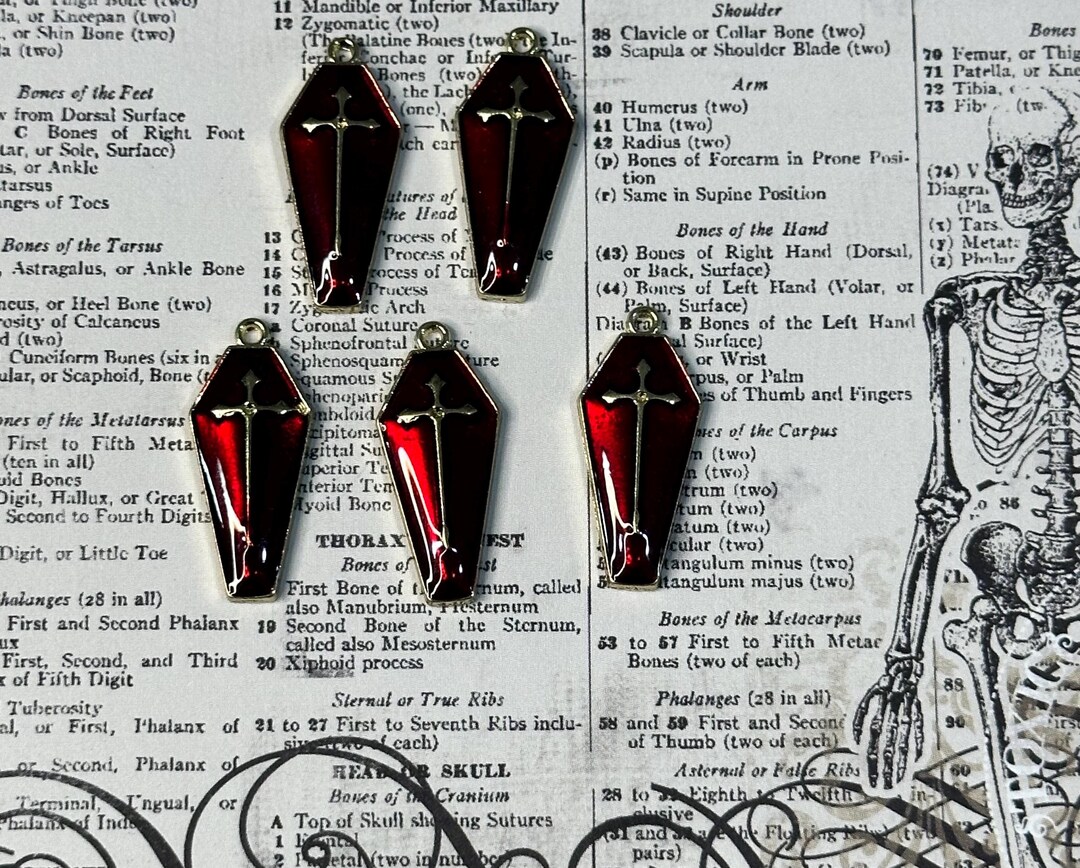 Traditional Vampire Coffin in Red Enamel and Gold Charm Pendants ~ Set ...