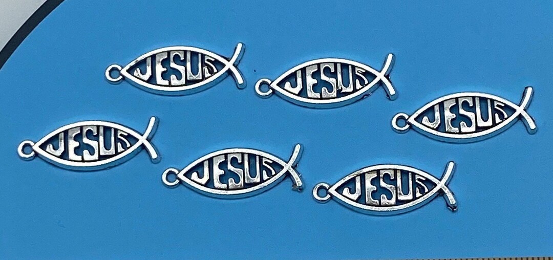 Silver Christian Symbol Fish With Jesus Charm Pendants ~ Set of Six - Etsy