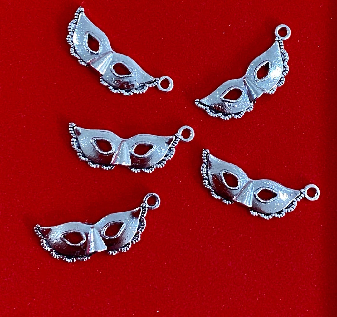 Silver Venetian Carnival Masquerade Mask Charm Pendants - Set of 5 - Etsy