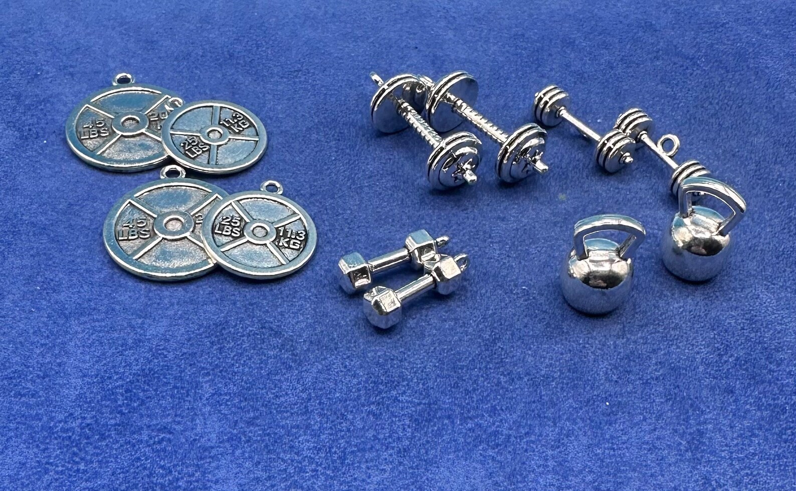 Silver Gym Weight Lifting Fitness Equipment Charms Pendants - Set of ...