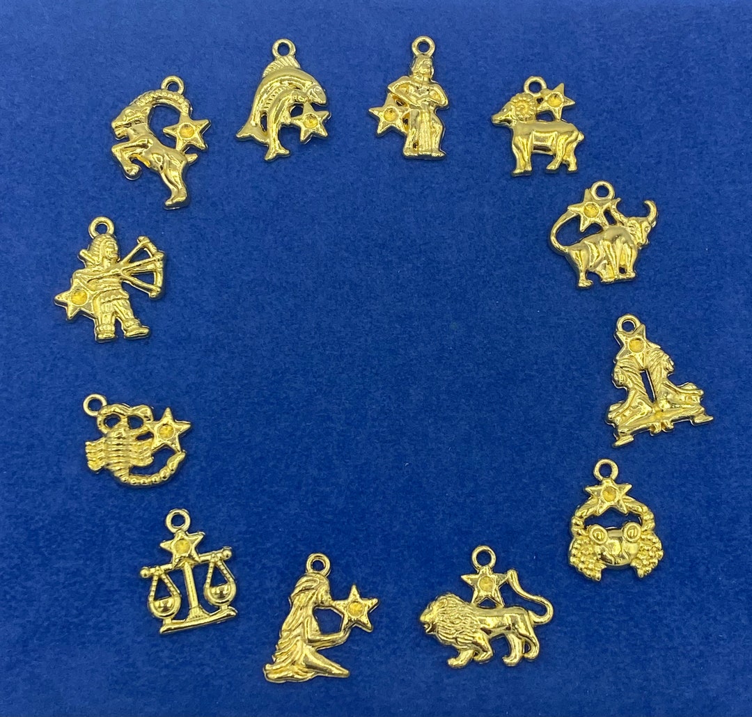 Bright Yellow Gold Astrology Symbols - Twelve Zodiac Star Signs ~ Set ...