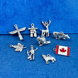 Silver Iconic Canadian Canada Emblems Charms and Pendants - Set of Nine ...