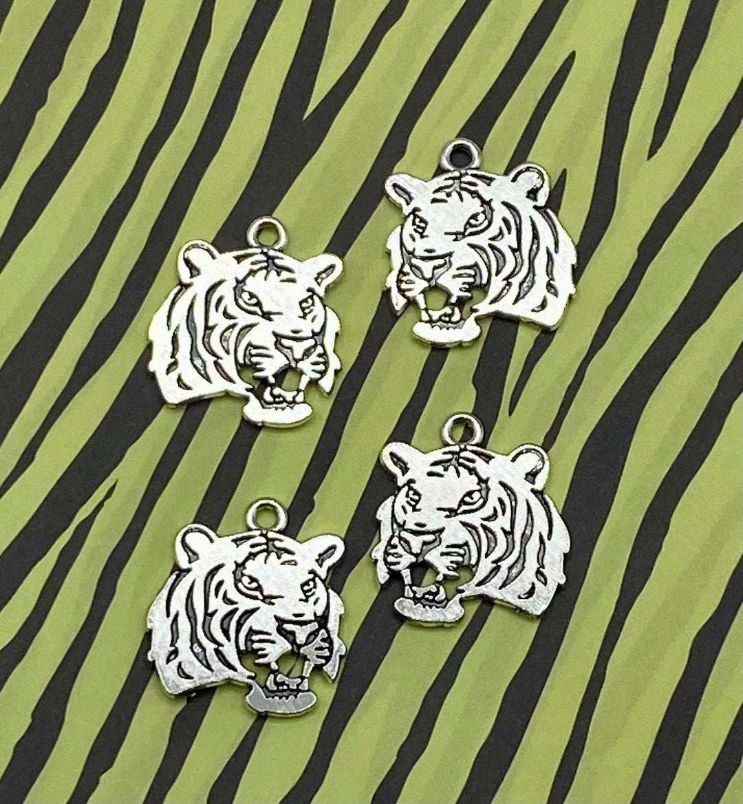 Large Silver Tiger Head Charm Pendants - Set of Four - Etsy