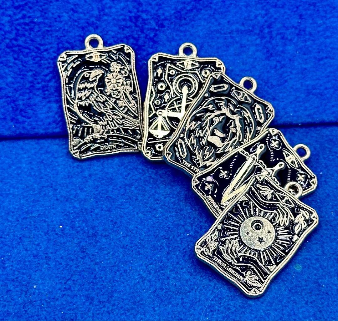 Tarot Card Charm Pendants: Gold & Black Enamel Fortune Telling Set - Etsy