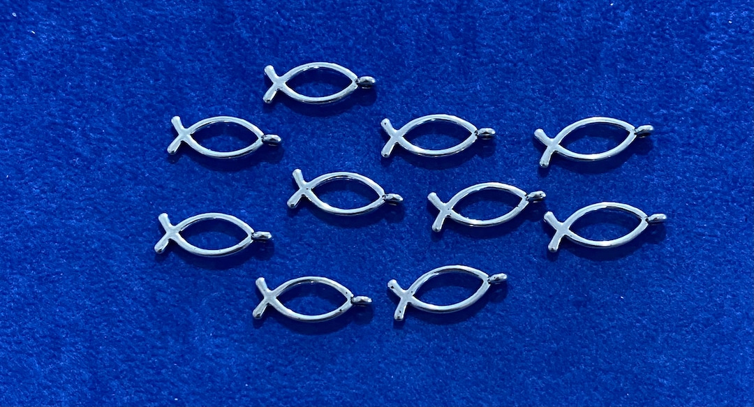 Modern Silver Christian Fish Symbol Charm Pendent - Set of Ten - Etsy