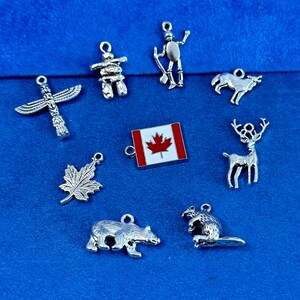Silver Iconic Canadian Canada Emblems Charms and Pendants - Set of Nine ...