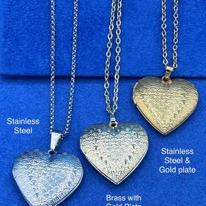 Stainless Steel Heart Shaped Photo Locket Art Deco Wave Engraved ...