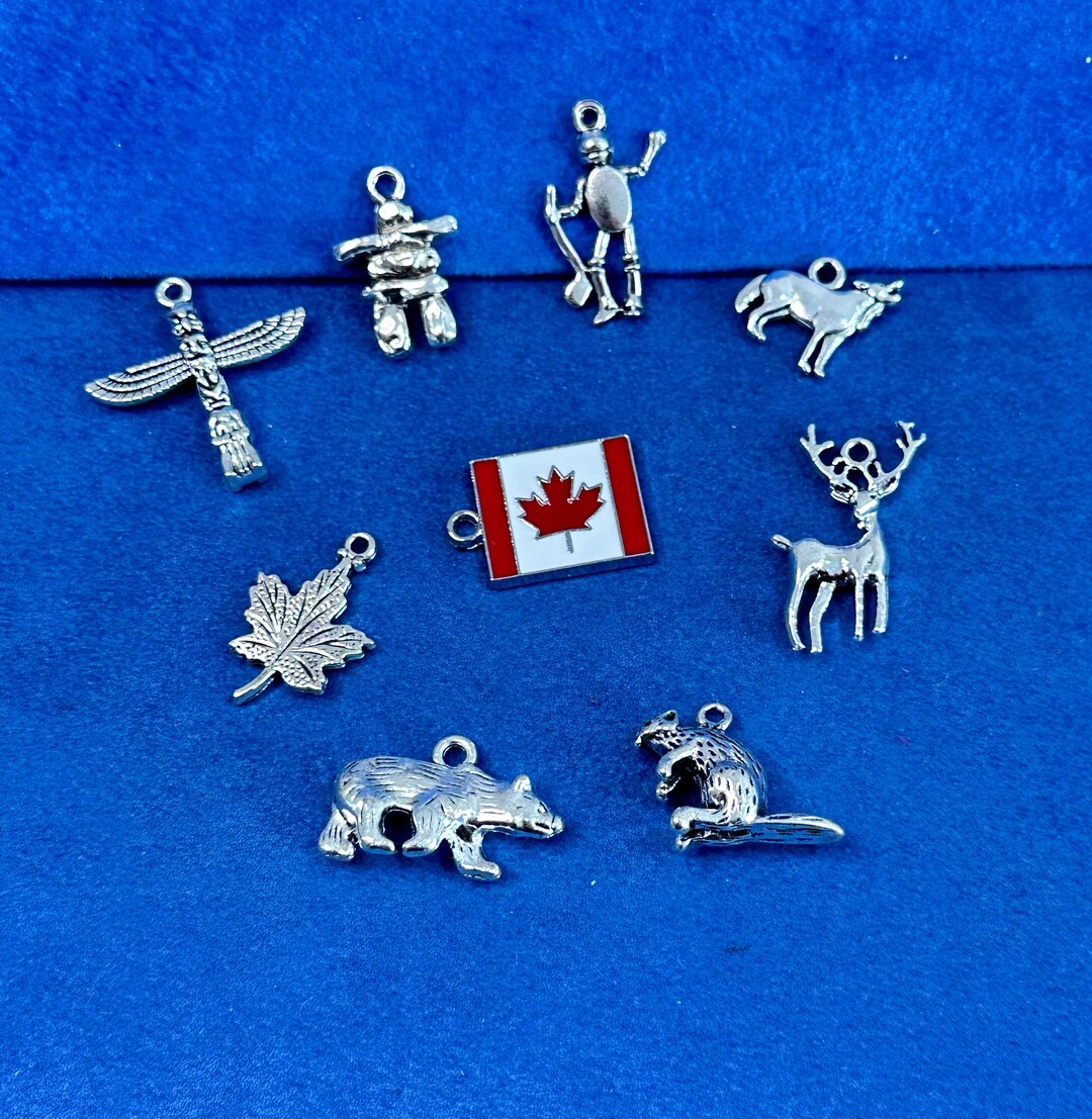 Silver Iconic Canadian Canada Emblems Charms and Pendants - Set of Nine ...