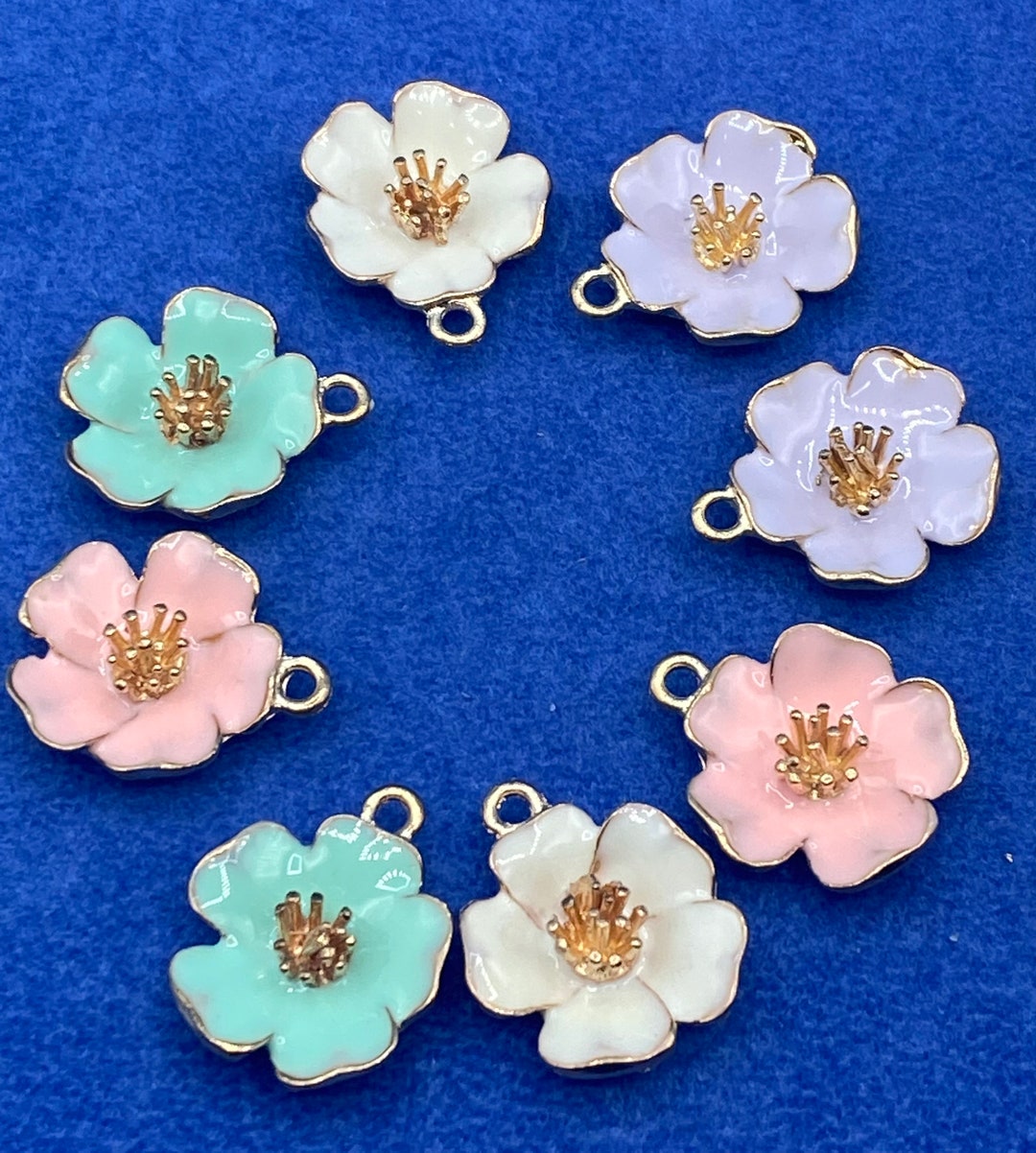 Large Colourful Pastel Enamel and Gold Flower Charm Pendents - Etsy