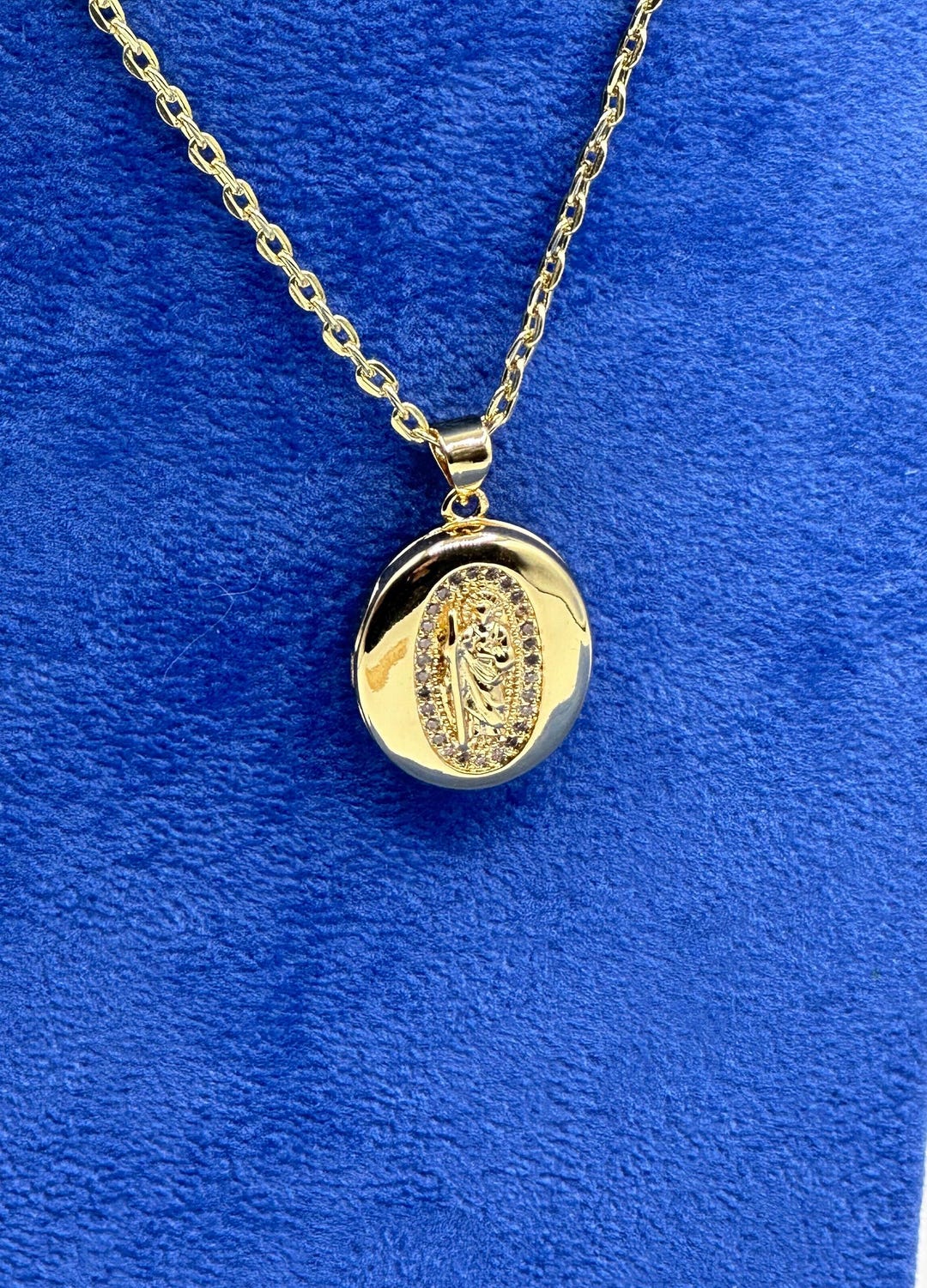 Gold Plated St Christopher Locket Necklace With Cubic Zirconia - Etsy