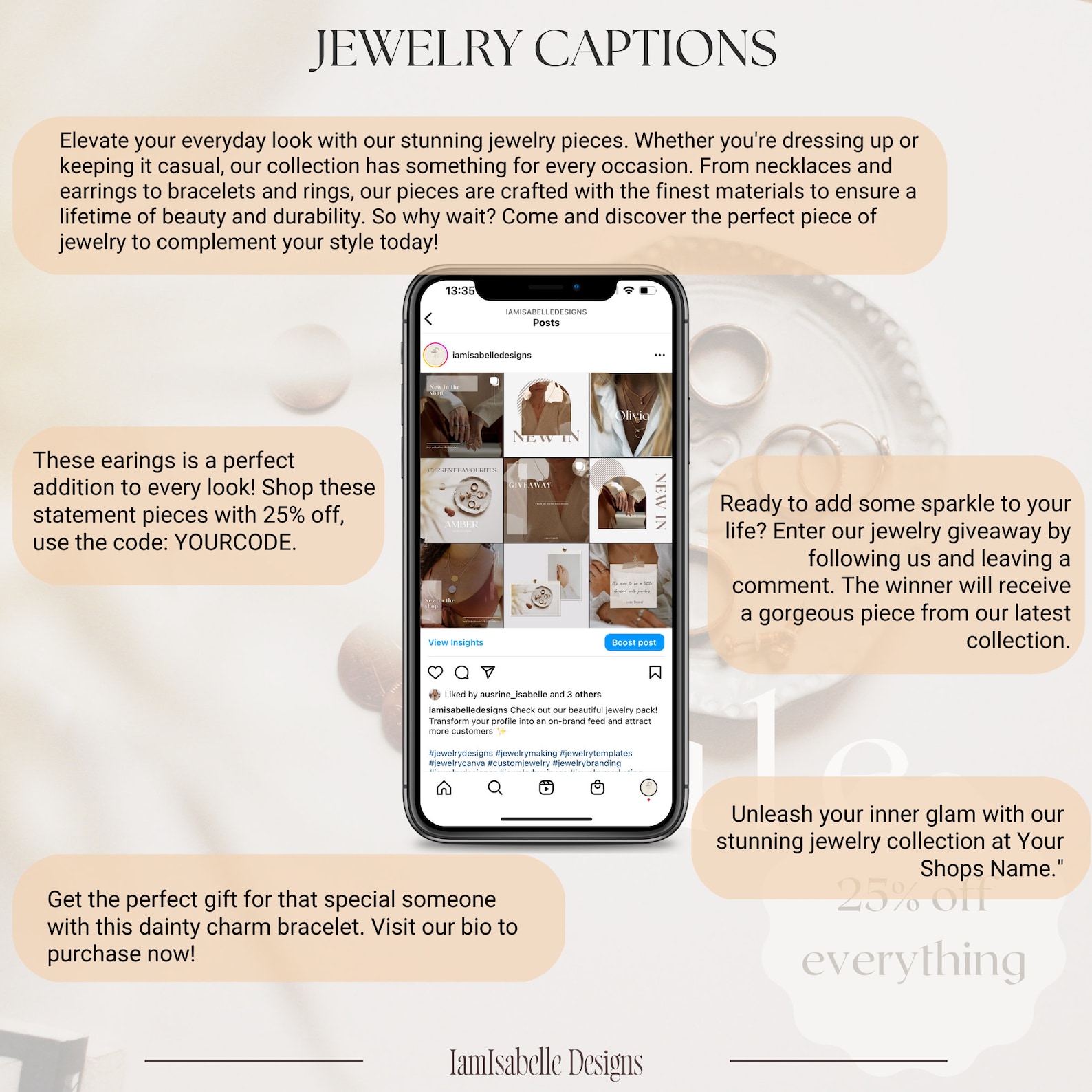 100 Jewelry Captions, Jewelry Social Media Content, Accessories Shop ...