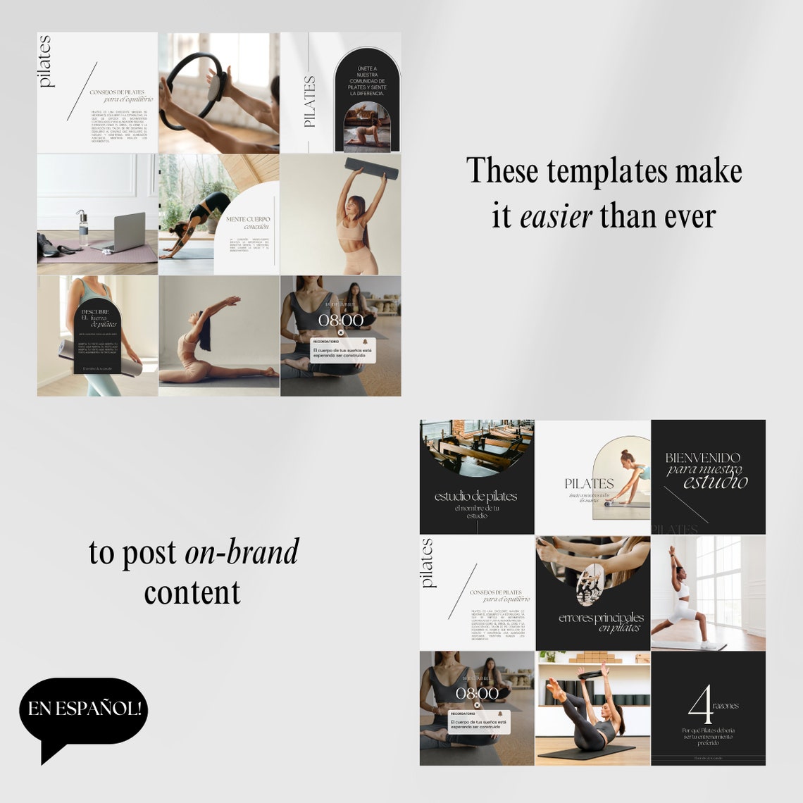 60 Pilates Social Media Templates in Spanish Aesthetic Pilates Studio ...