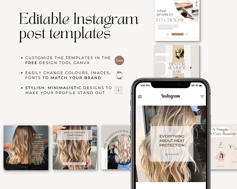 Haircare Instagram Templates for Hair Salon Hairdresser - Etsy