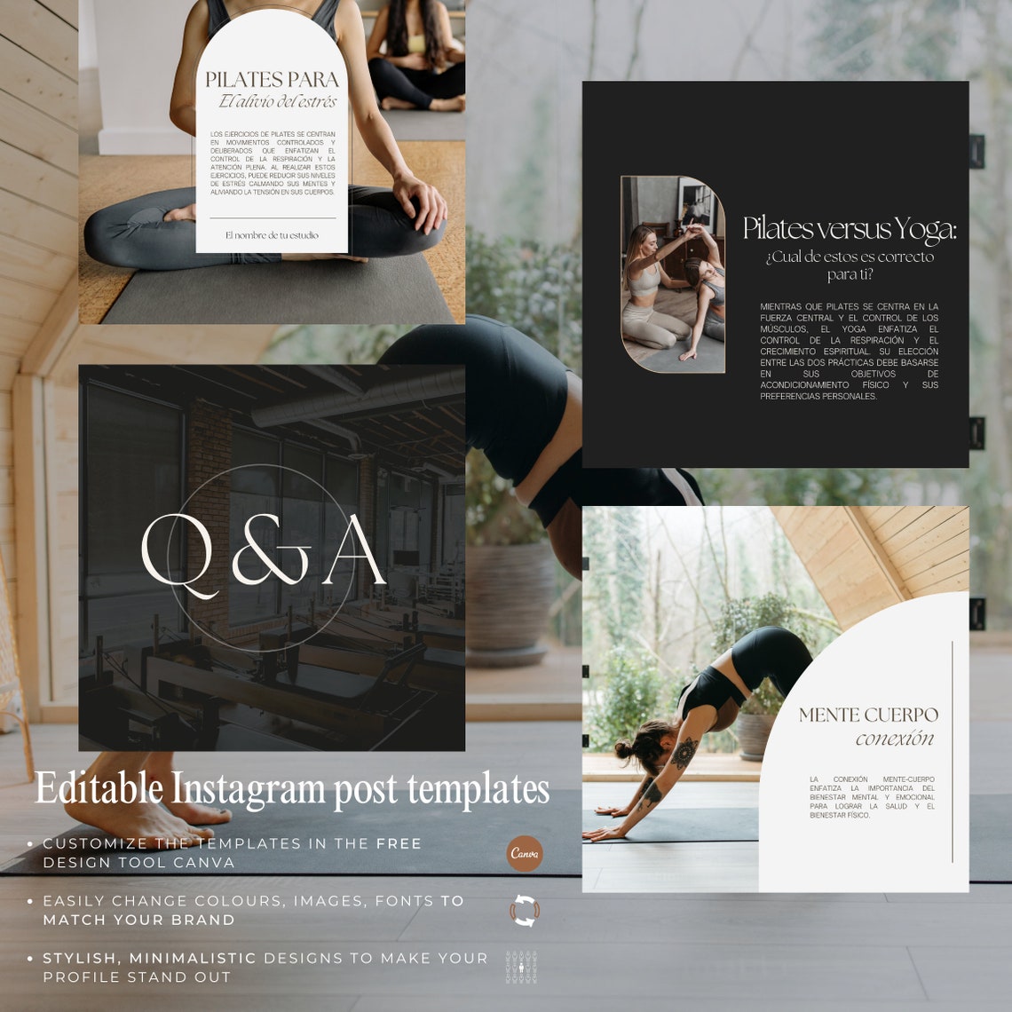 60 Pilates Social Media Templates in Spanish Aesthetic Pilates Studio ...