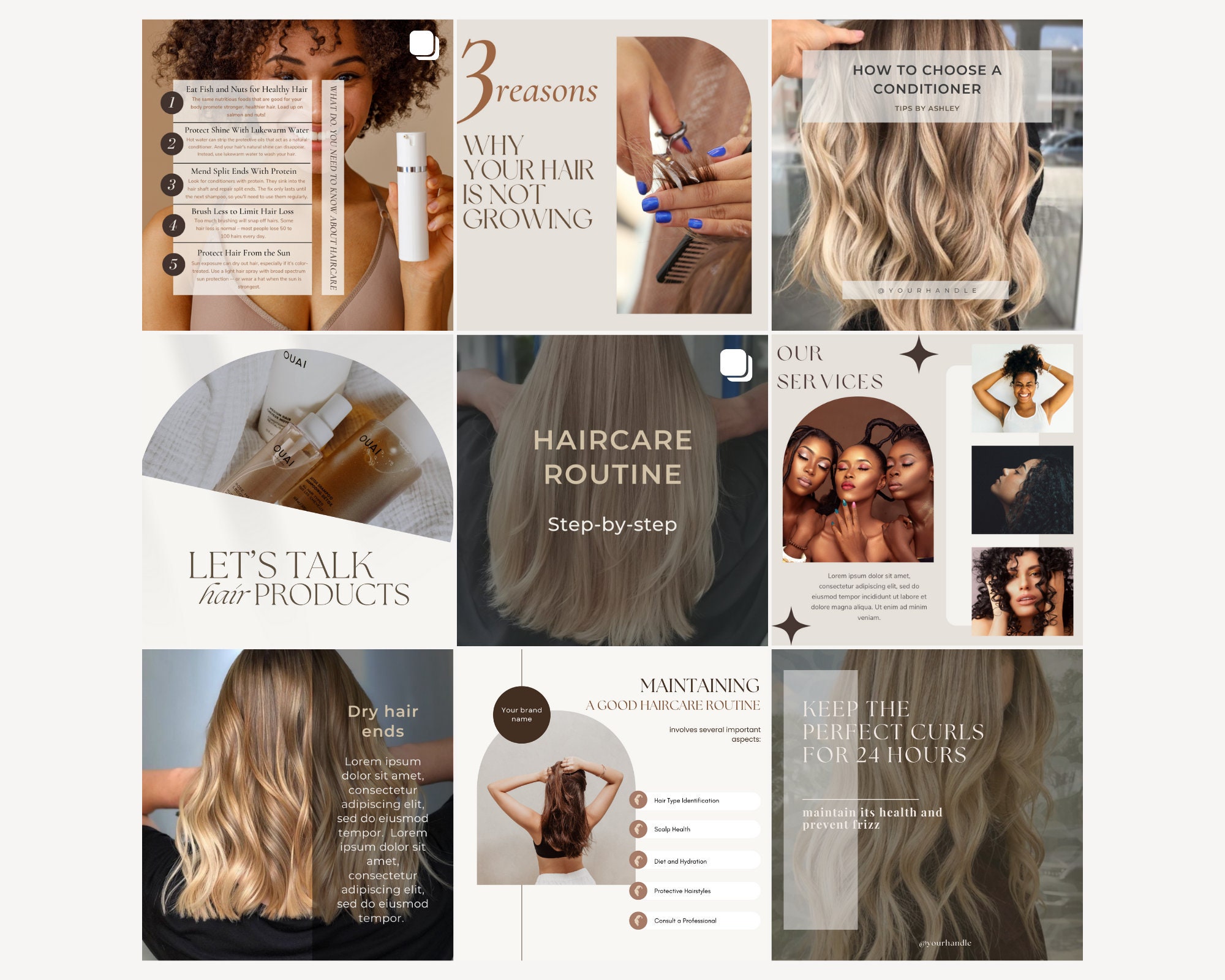 Haircare Instagram Templates for Hair Salon Hairdresser Content Beauty ...