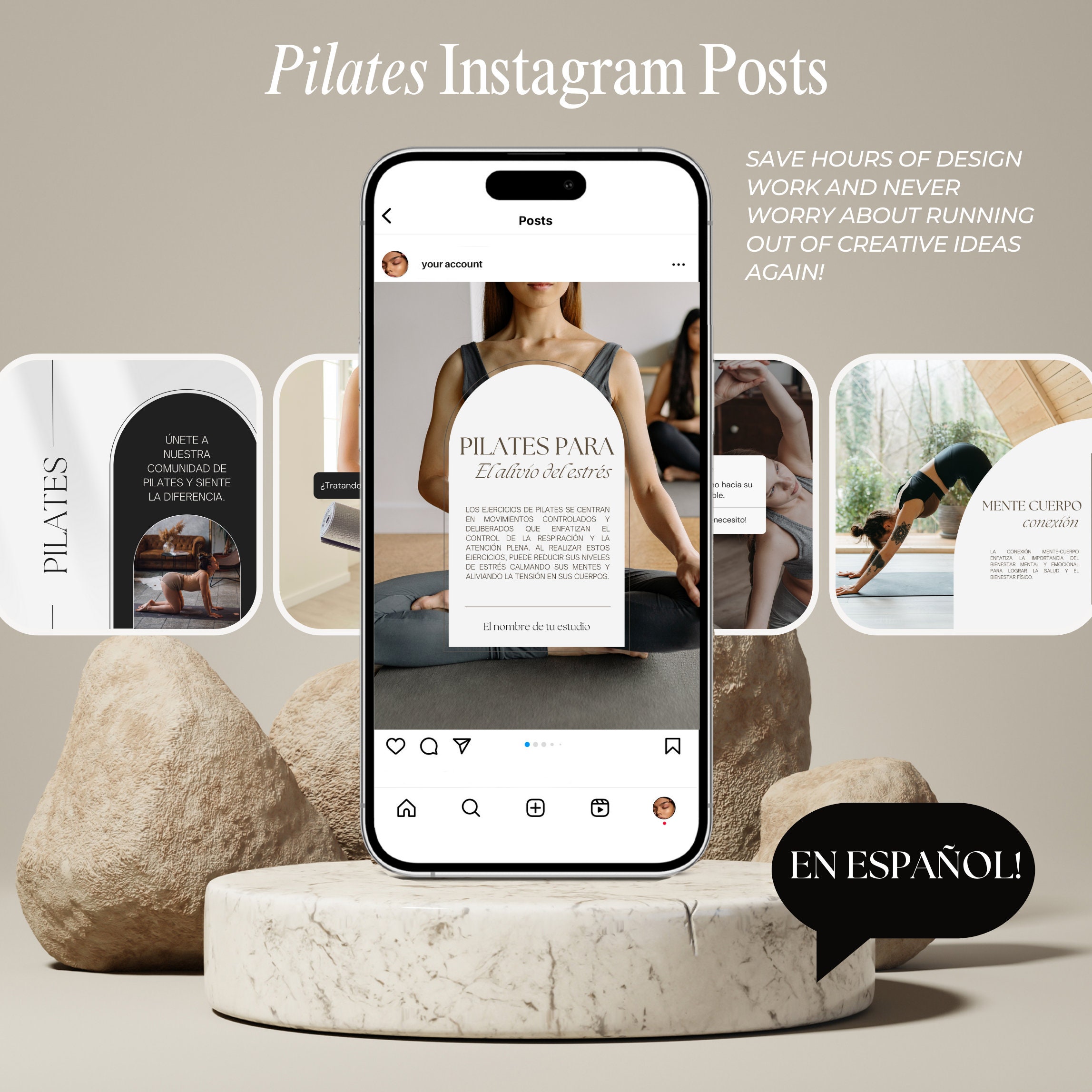 60 Pilates Social Media Templates in Spanish Aesthetic Pilates Studio ...