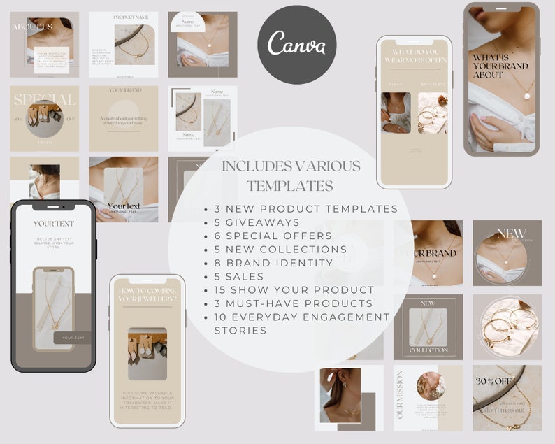 76 Jewelry Instagram Templates for Canva. Social Media | Etsy