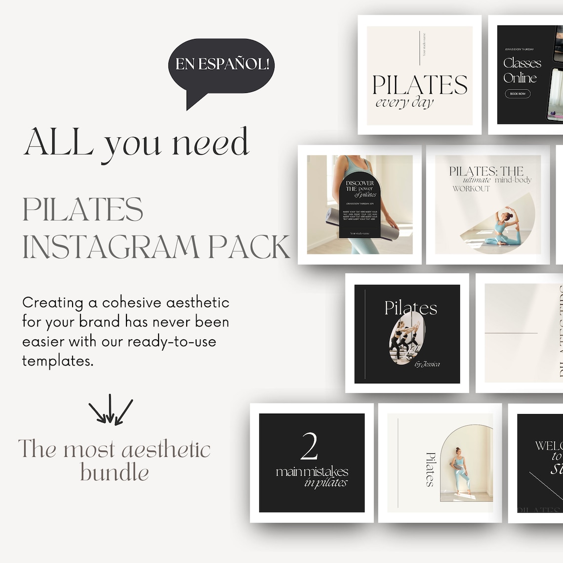 60 Pilates Social Media Templates in Spanish Aesthetic Pilates Studio ...