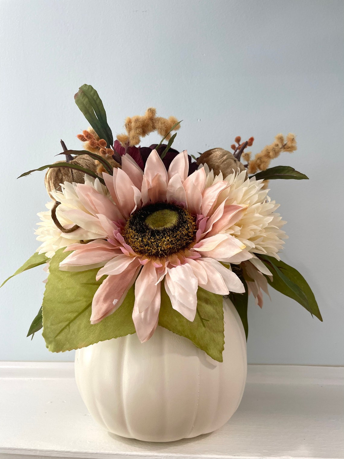 White Pumpkin Table Centerpiece, Velvet Pumpkin Fall Table Decor ...