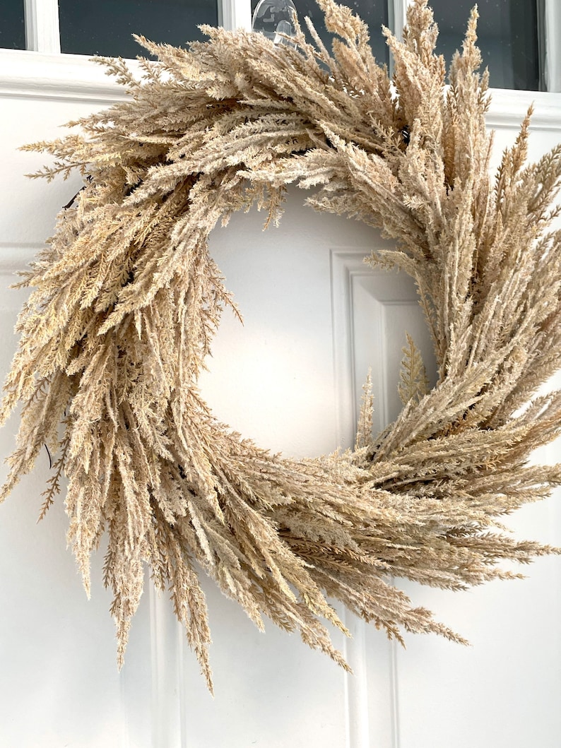 Year Round Neutral Pampas Grass Wreath, Faux Dried Pampas Grass Summer ...