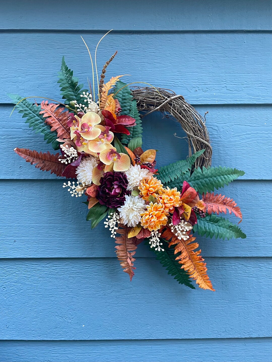 Orchid Fern Fall Wreath, Magnolia Fall Wreath, Burgundy Peony Fall ...