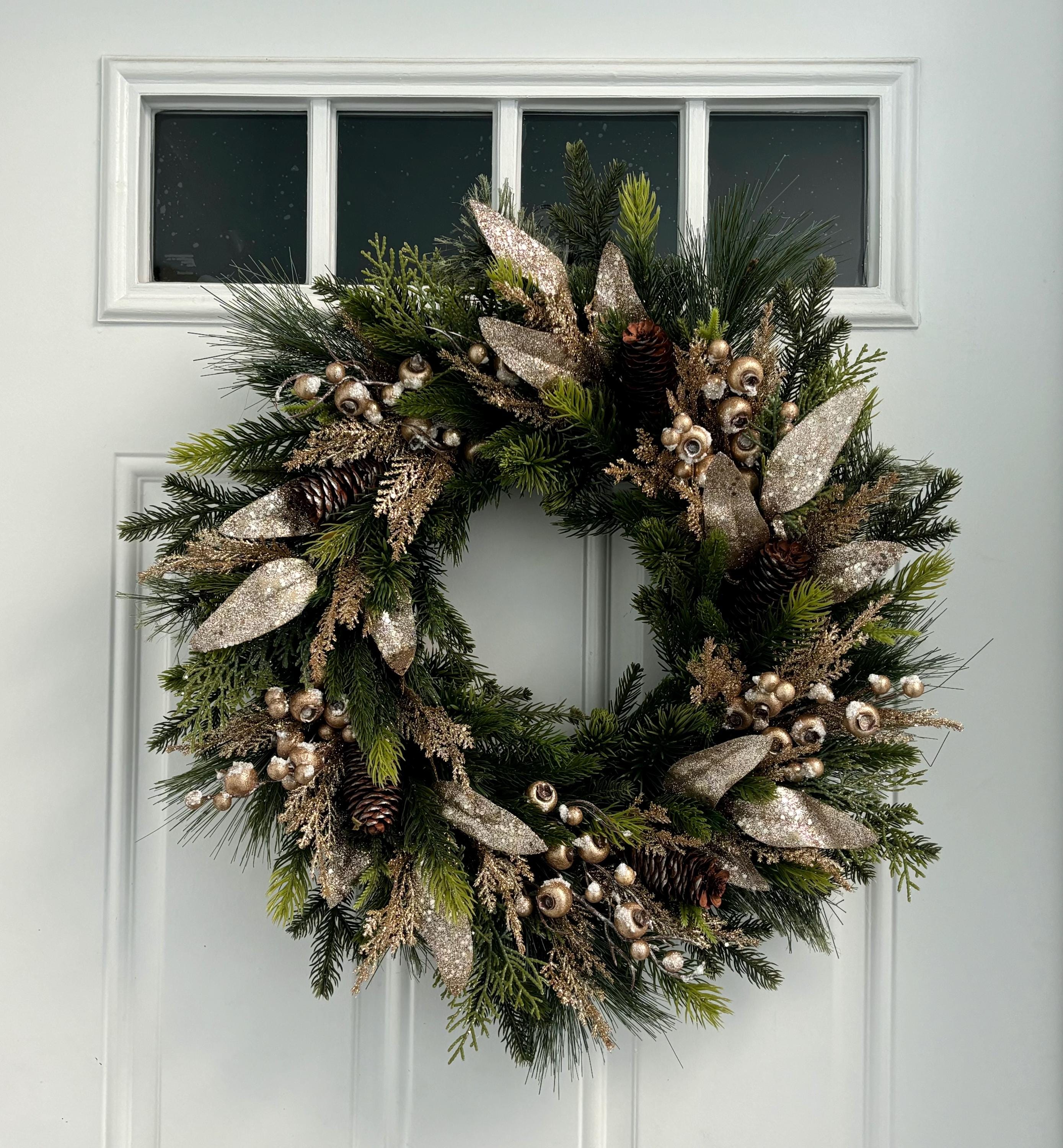 Christmas Gold Wreath, Gold Berry Wreath, Gold Pine Winter Wreath ...