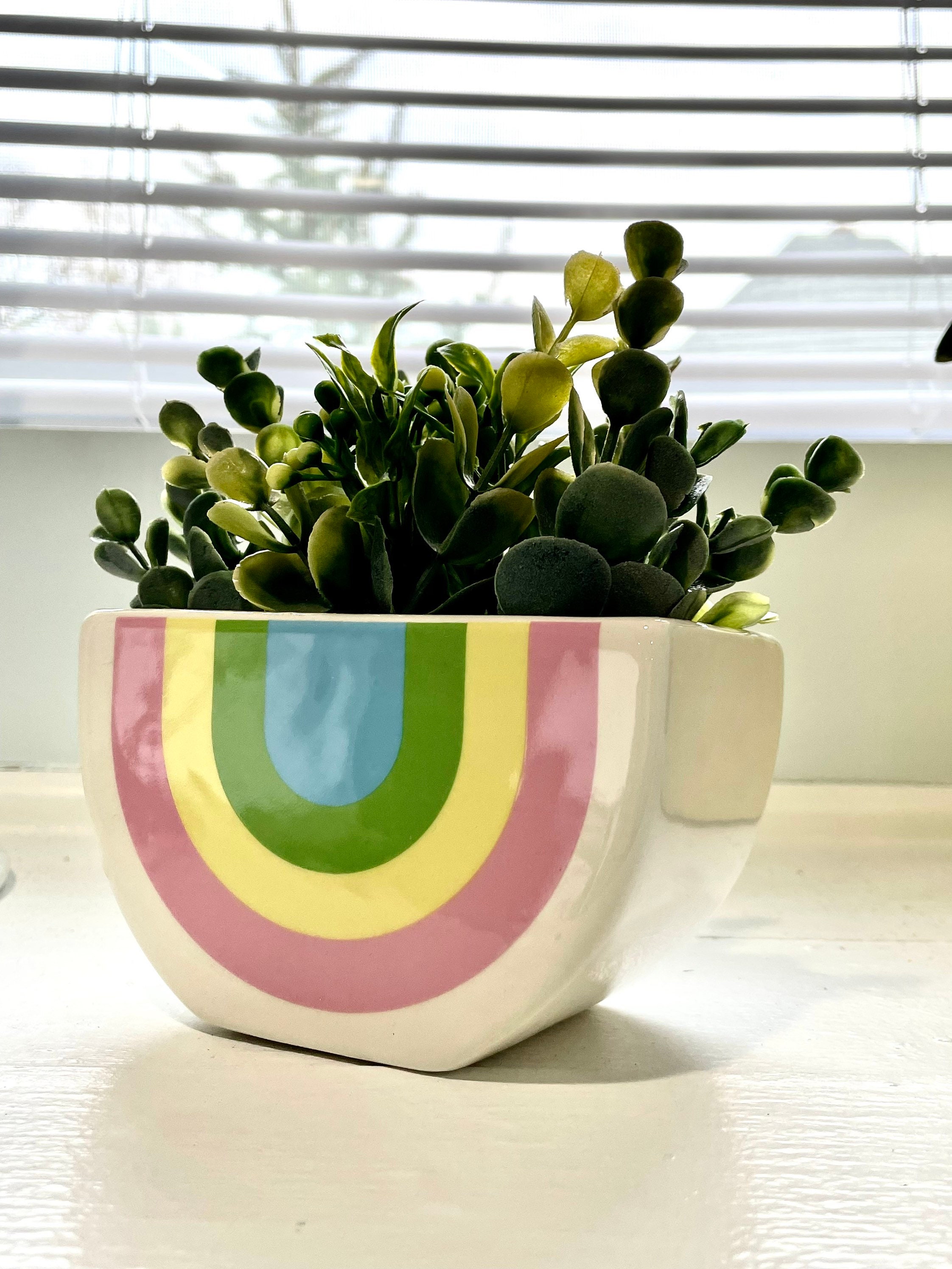 Rainbow Ceramic Planter Rainbow Ceramic Caddie Rainbow | Etsy