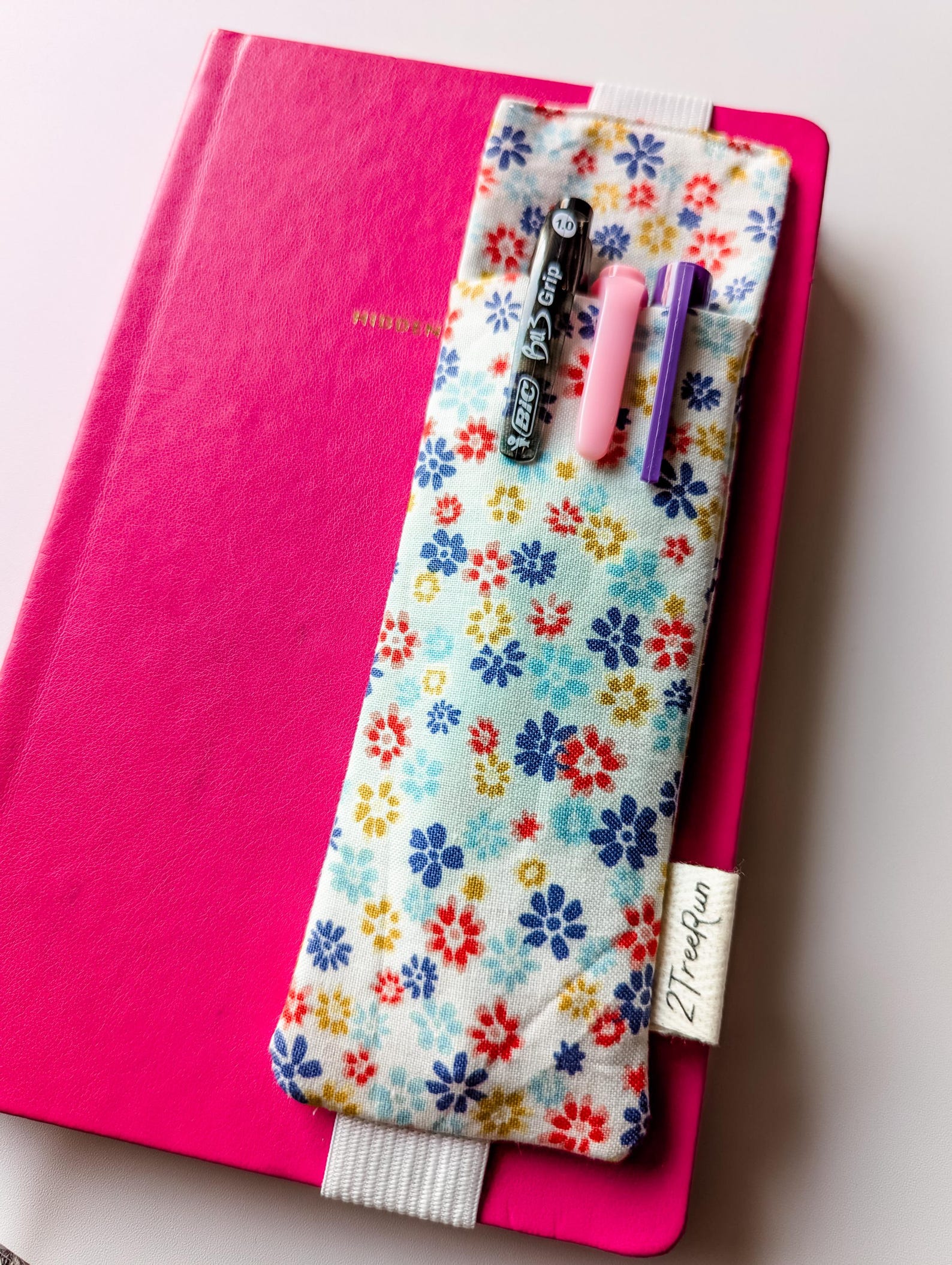 Floral Blue Red Yellow Fabric Pen Holder, Elastic Bookmark, for ...