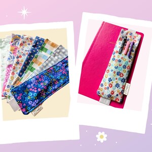 Floral Blue Red Yellow Fabric Pen Holder, Elastic Bookmark, for ...