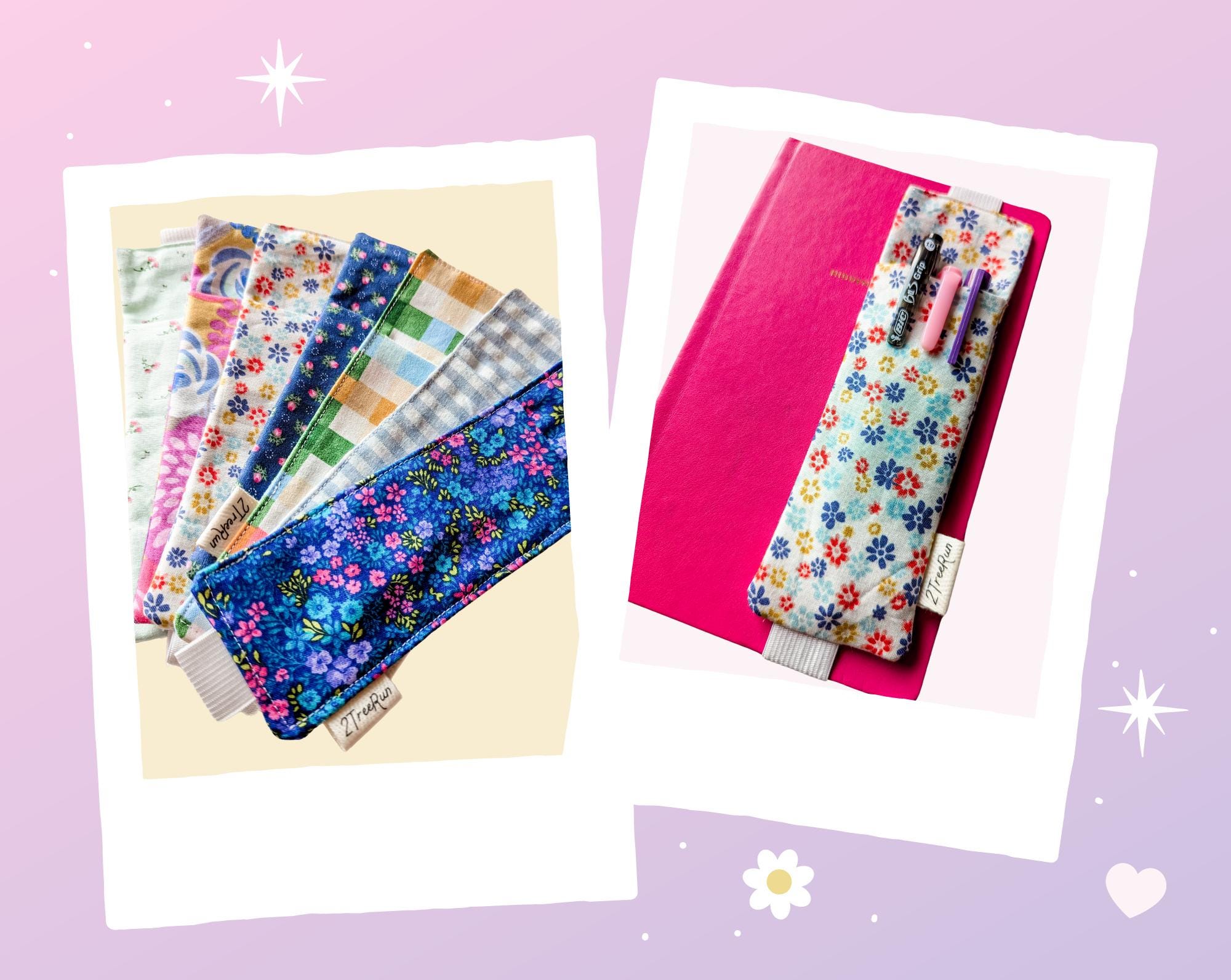 Floral Blue Red Yellow Fabric Pen Holder, Elastic Bookmark, for ...
