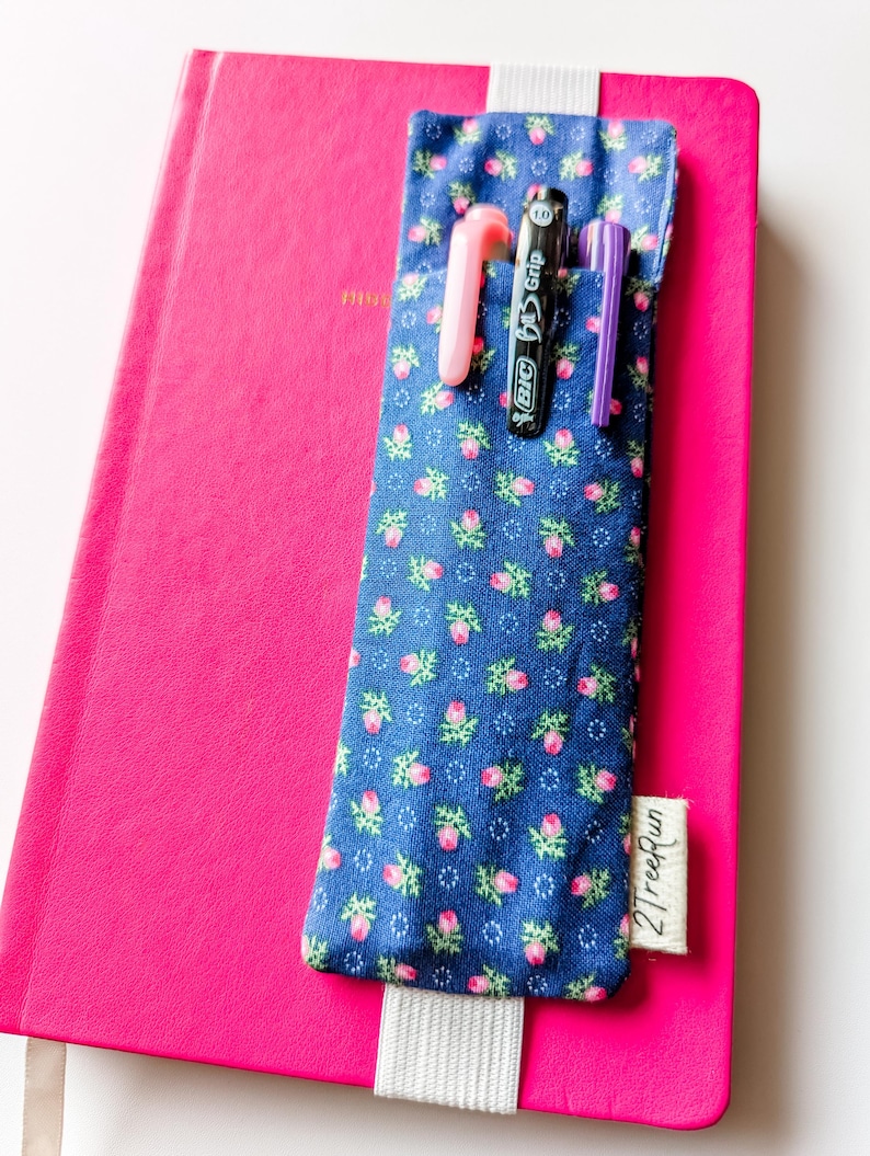 Denim Floral Fabric Pen Holder, Elastic Bookmark, for Notebooks ...