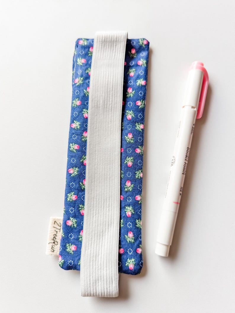 Denim Floral Fabric Pen Holder, Elastic Bookmark, for Notebooks ...