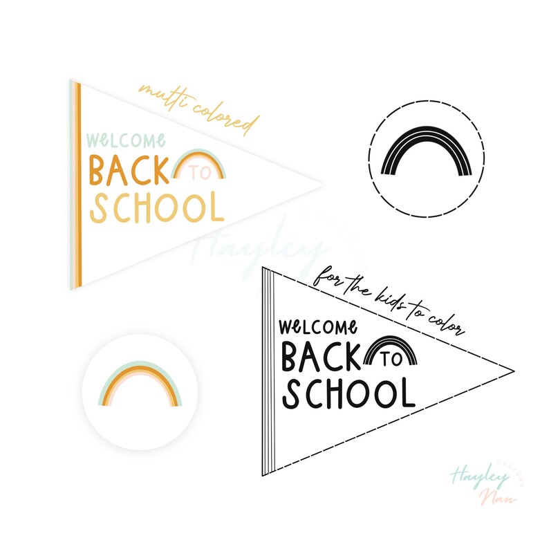Welcome Back to School Pennant Printable Pennant Rainbow - Etsy