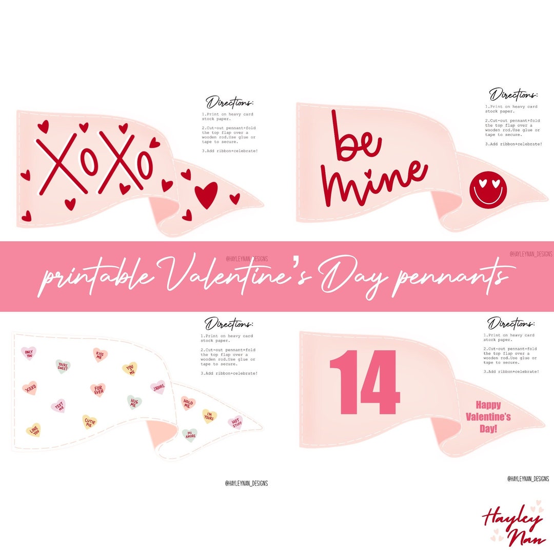 Valentines Day Pennants Printable Pennants XOXO Be Mine - Etsy
