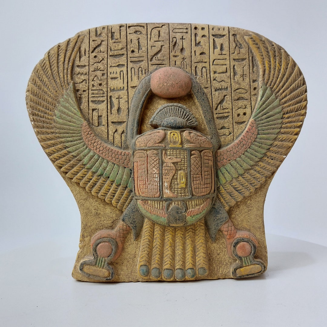 Handmade Stele/wall Relief of Sun Gods Emerged (ra & Khepri) as Falcon ...