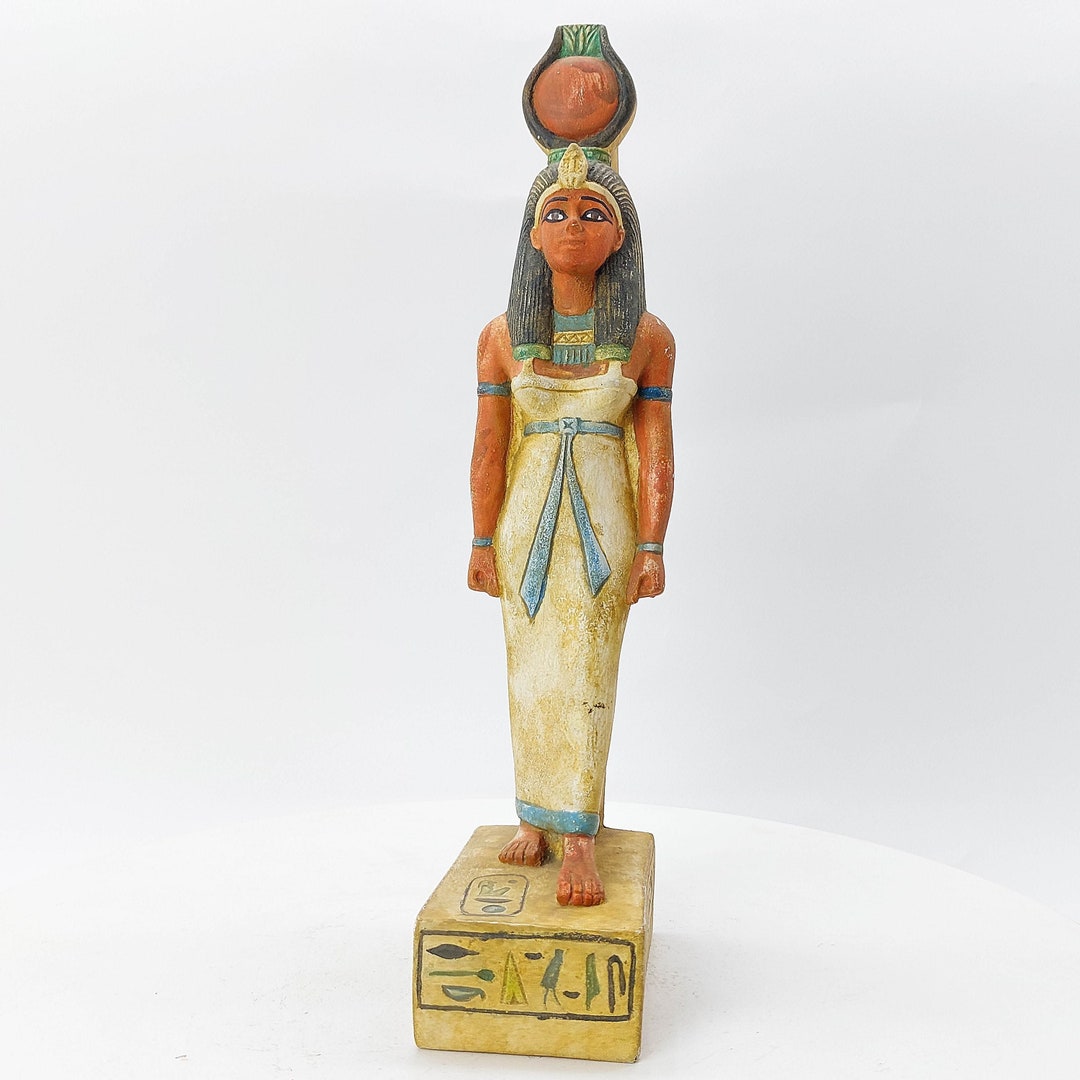 Goddess Isis Statue Adorned With Hand-carved Ancient Egyptian ...