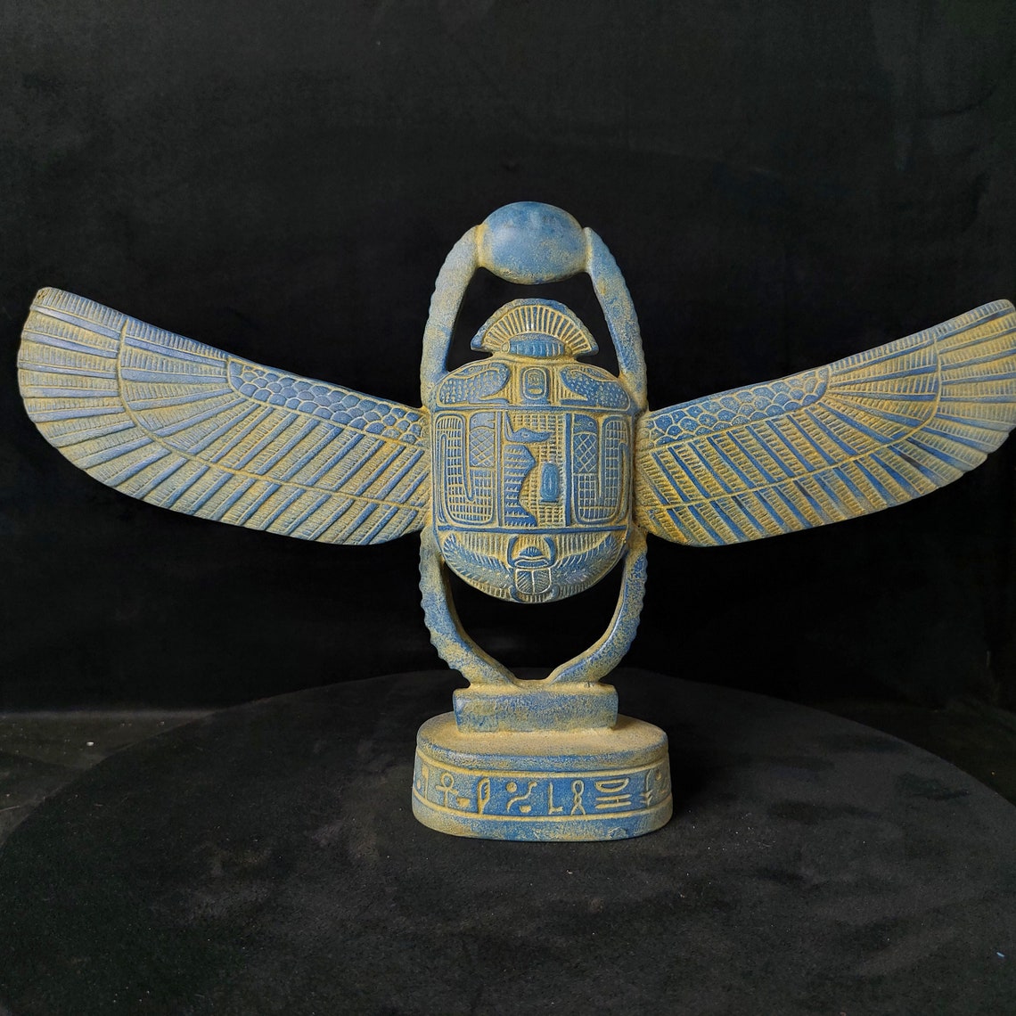 Vintage Egyptian Handmade Winged Scarab (khepri) Altar Statue Holding ...