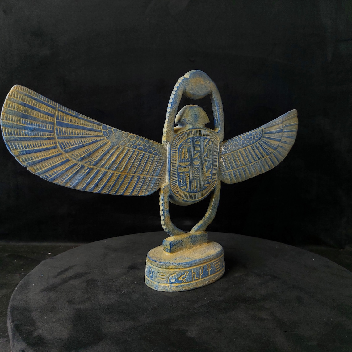 Vintage Egyptian Handmade Winged Scarab (khepri) Altar Statue Holding ...