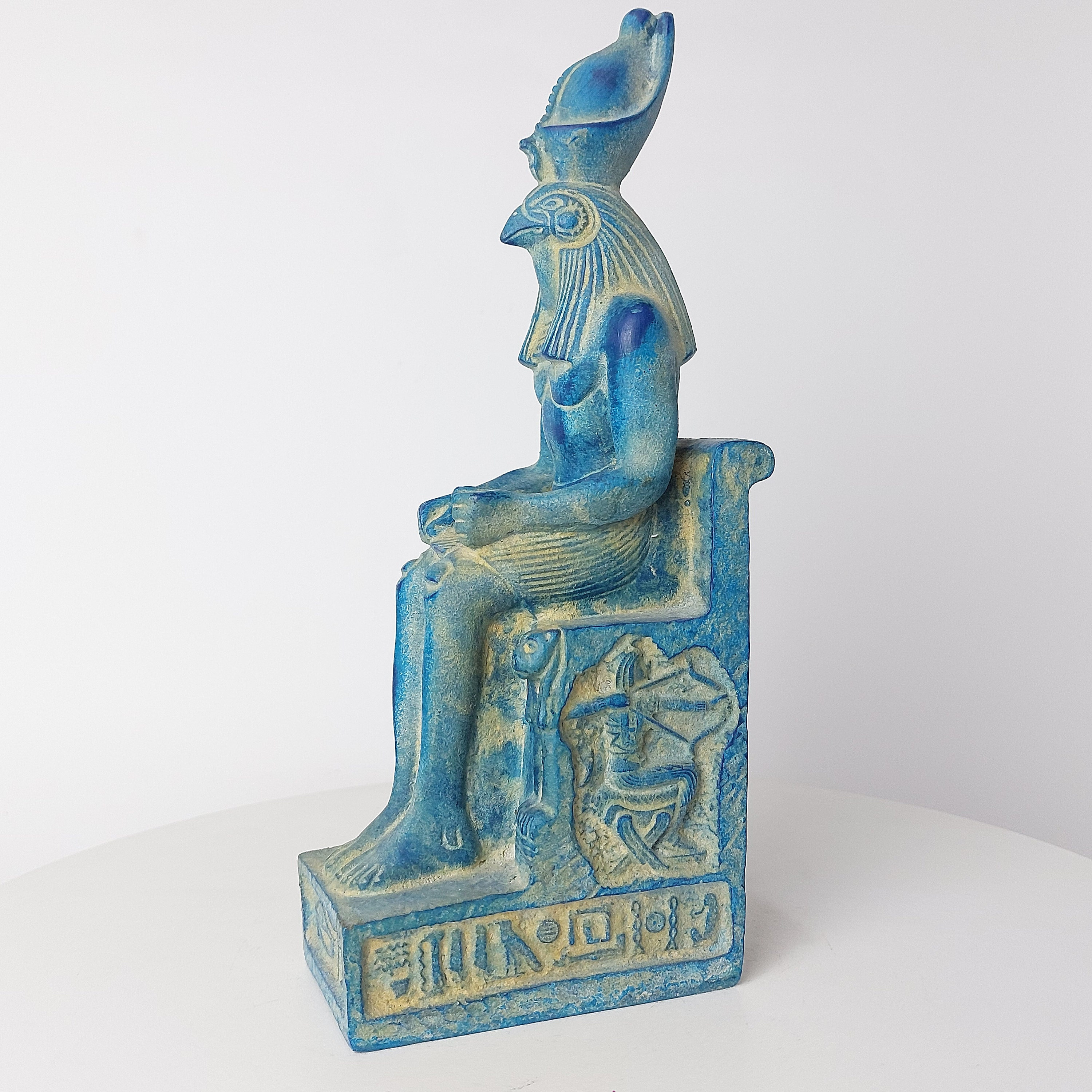 Vintage Statue of Egyptian God Horus Seated Wearing Pschent double ...