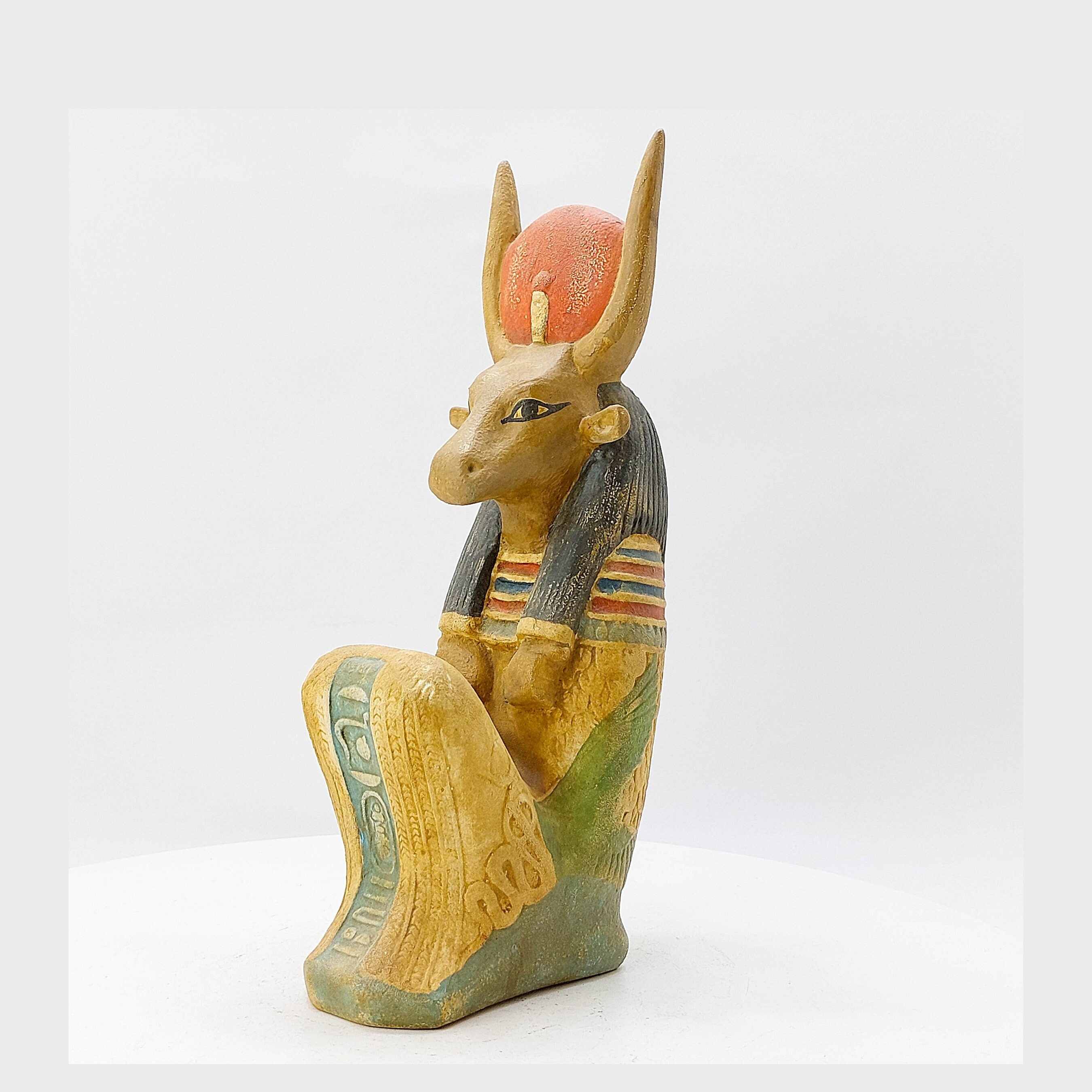 Handmade Hathor Statue Colorful in Squat Position With Horns and Sun ...