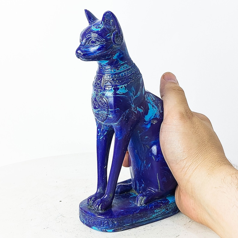 Bastet Statue Handmade Lapis Lazuli Texture - Unique Collectible of the ...