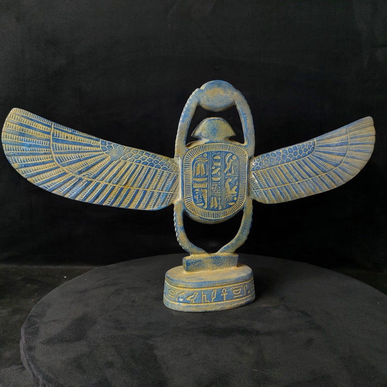 Vintage Egyptian Handmade Winged Scarab (khepri) Altar Statue Holding ...