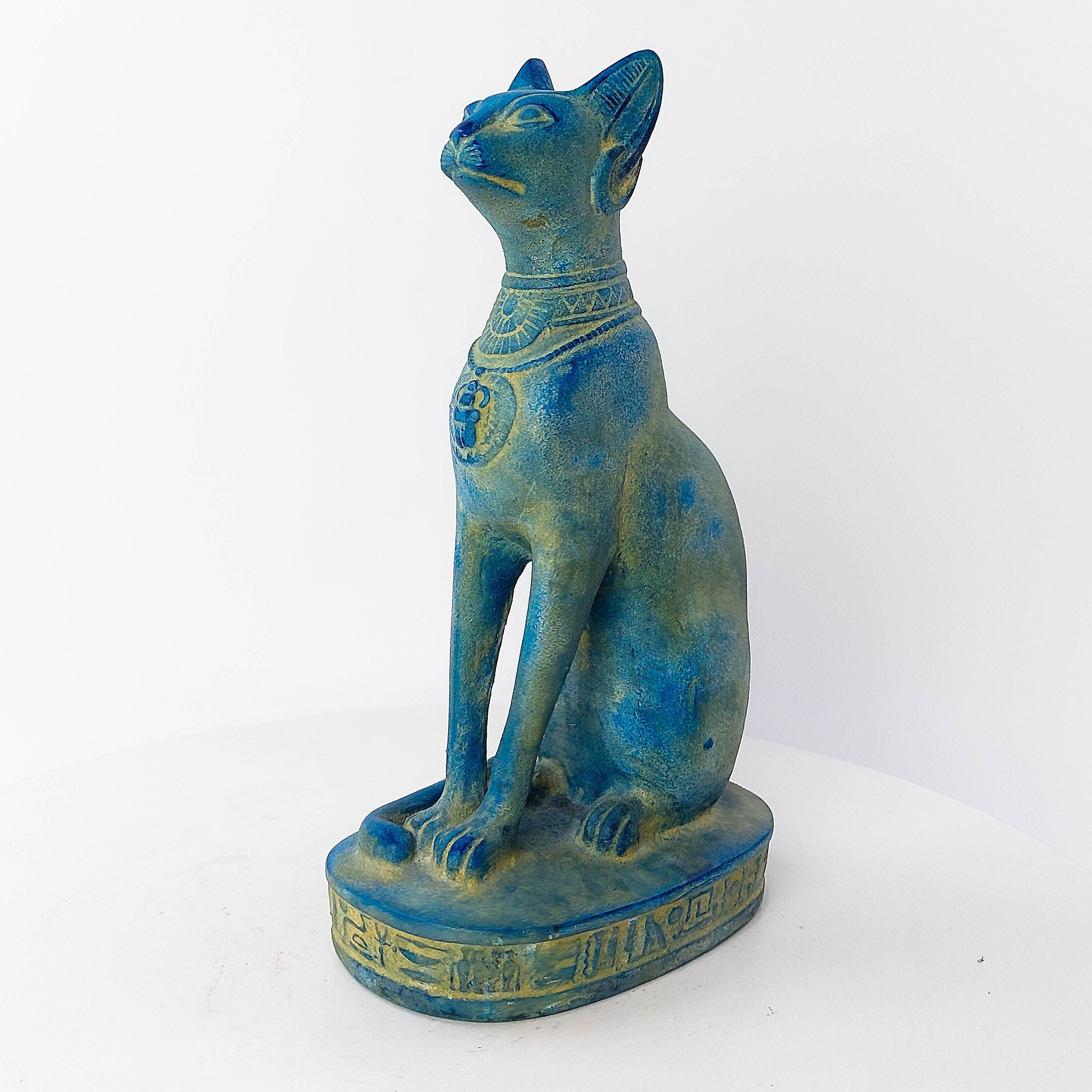 Bastet Statue - Egyptian Cat Goddess Handmade Blue Stone Collectible ...