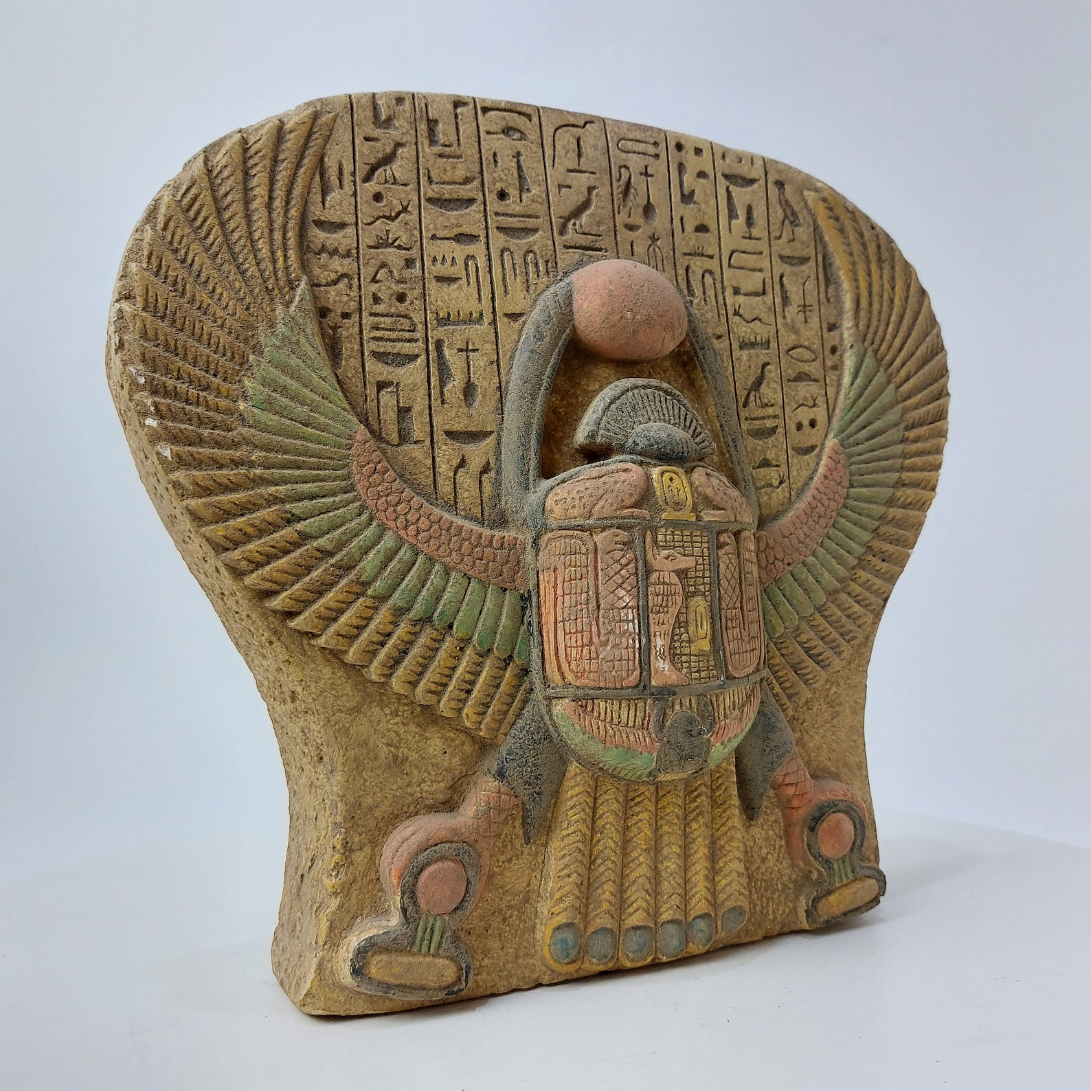 Handmade Stele/wall Relief of Sun Gods Emerged (ra & Khepri) as Falcon ...