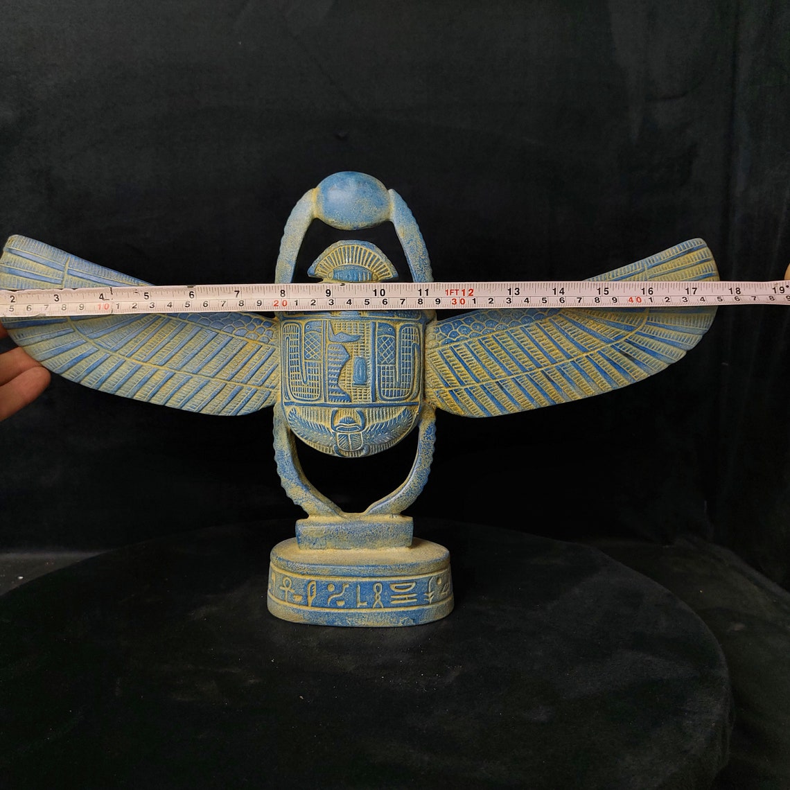 Vintage Egyptian Handmade Winged Scarab (khepri) Altar Statue Holding ...