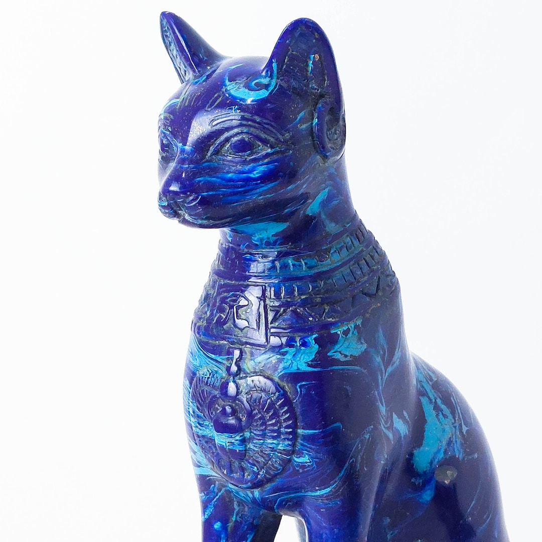 Bastet Statue Handmade Lapis Lazuli Texture - Unique Collectible of the ...